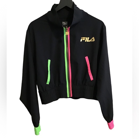 Fila | Jackets & Coats | Vintage Fila 99s Black Neon Crop Jacket Xl ...